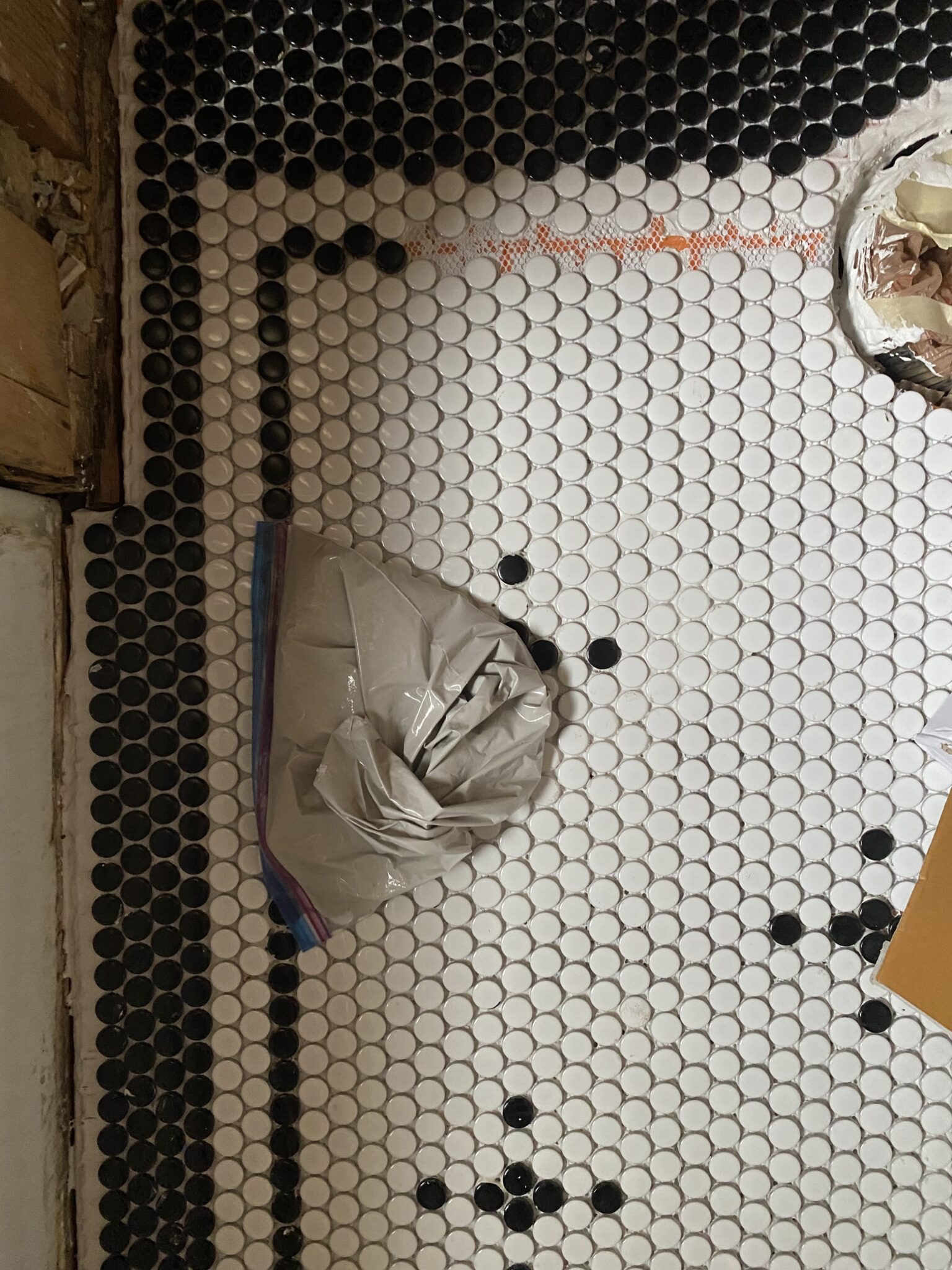 DIY Vintage-Inspired Patterned Penny Tile Bathroom Floor • Mandy Jackson